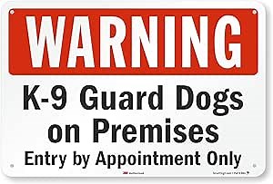 SmartSign 12 x 18 inch “Warning - K-9 Guard Dogs On Premises, Entry By Appointment” Metal Sign, 63 mil Aluminum, 3M Laminated Engineer Grade Reflective Material, Red, Black and White, Made in USA