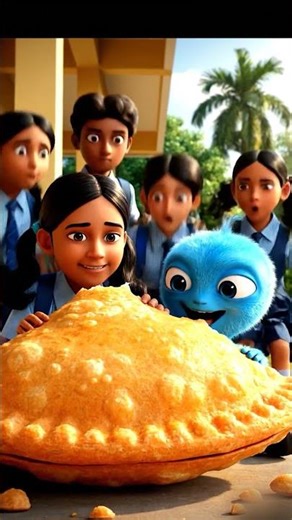 Girl & Blue Alien Eating Giant Somucha