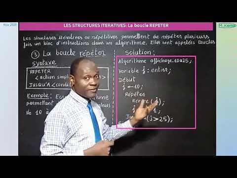 Informatique : structures itératives-la boucle répéter. Syntaxe et exemple d'algorithme.