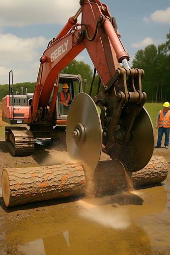 Rare Logging Scene with Excavator Saw Cutting Unique Tree ep32