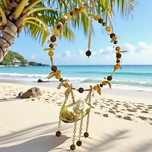 Sea Choker With Real Pearl Shell Pendant, Mother-of-pearl, Jasper, Austrian Crystals, and Premium Lemon-gold Hardware - Etsy Canada