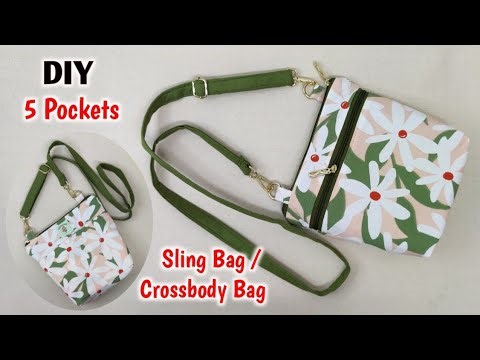 5 POCKETS - DIY Sling bag / Crossbody Bag Sewing Tutorial | Bag making at home | Zipper Sling Bags