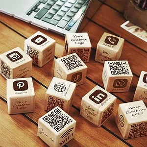 Wooden Custom Logo QR Code Cubes, Multi Qr Code Sign, Payment Sign, Business Logo, Social Media Sign, Reception Sign, WiFi Sign, WiFi Password