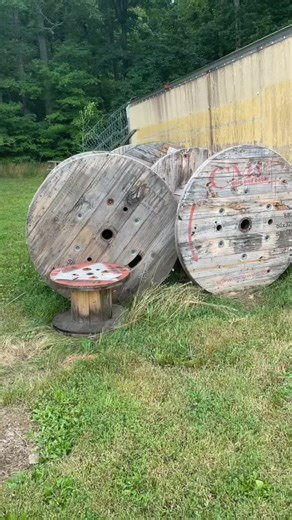 A little patio project! A large wire spool turned into a high table. We put casters on the bottom so it rolls easily if we need to move it. It just needs stain applied and an umbrella added! #patioseason #diyproject #diy #wirespool #patiodecor