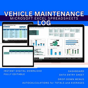 Vehicle Maintenance Log Car Repair Tracker Vehicle Service Spreadsheet Vehicle Template Maintenance Schedule Excel Car Wash Car Washing - Etsy