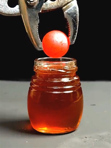 Hot Metal Ball vs Honey🍯... #experiment #fireball #honey #asmr #relaxingsound