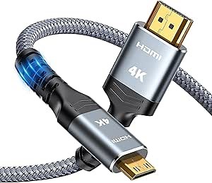 Highwings Mini HDMI to HDMI Cable 1FT, High Speed 4K60Hz HDMI to Mini HDMI Male Bi-Directional 2.0 Cord, for HDTV, Tablet, Camera and Camcorder [Aluminum Shell, Nylon Braided]