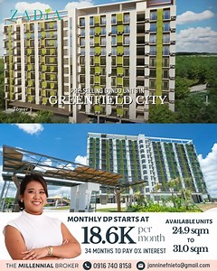 Zadia, the premiere condo in GREENFIELD CITY! ✨ 📌 Greenfield City, Santa Rosa, Laguna 📌 AVALABLE UNITS! Studio A: 24.90 sqm Studio B: 31 sqm Studio C: 23.65 sqm Studio D: 26 sqm Studio E: 24.30 sqm Studio F: 25.55 sqm *With options to combine units ✅ Complete with wonderful amenities ✅ Neighboring lifestyle centers ✅ Accessible to Tagaytay 📌 Walking distance lang ito guys going to Nuvali and Paseo! Same as grocery outlets and hospitals! Very accessible sa lahat! ✨ 📌Nearby: Paseo de Sta. Rosa