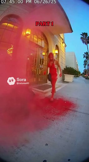 Woman Triggers Huge Red Explosion | Security Camera Footage #instantkarma