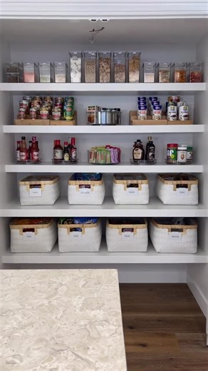 Pantry, but make it Pinterest-worthy! 💙 SHOP online: https://container.store/3LhaMmo @simplyluxeorganizing used a variety of bins, canisters, turntables, and risers from #TheContainerStore to transform her pantry into a dream space. | The Container Store