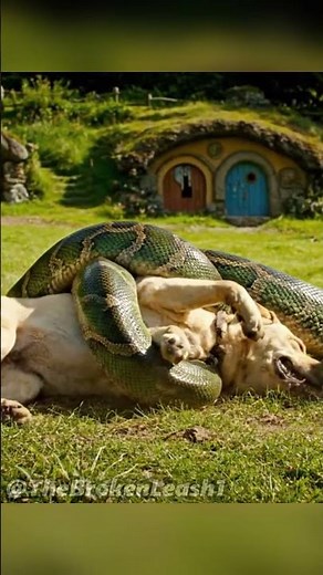 Dog Nearly Crushed by Green Python