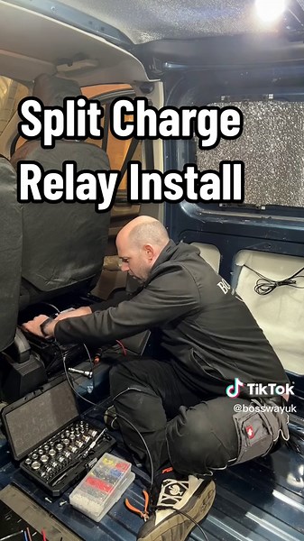 Split charge relay install on this Transit Custom. A split charge relay is used to charge your leisure battery from your starter battery while travelling. #splitchargesystems #splitchargerelaykits #campervanconversion #vanlife #lithiumbattery