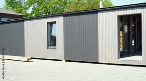 Construction of new and modern modular house. Building new frame of energy efficient home concept