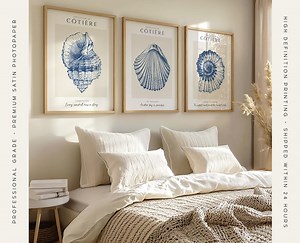 Set of 3 Blue Seashell Art Prints: Vintage Coastal Wall Decor, Beach House Decor, Coastal Seashell Prints, Beach Themed Decor - Etsy Australia