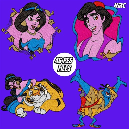 Aladdin 46 Embroidery PES Files – Multi Sized Embroidery Design Bundle With JPG & Size Guide - Etsy