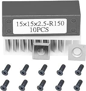 15mm Square Tungsten Carbide Replacement Cutter Inserts Knives 15 x 15 x 2.5mm-4 Edges with 6" Face Radius fit for Woodworking Helical Planer Head and CNC or DIY Wood Lathe Turning Rougher Tools 10pcs