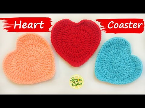 How to Crochet Heart Coaster | Valentine's Crochet Tutorials | Lemon Crochet