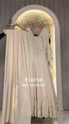 Vikas dhir on Instagram: "A graceful ivory-white Anarkali crafted for understated luxury. Soft flowy fabric paired with delicate mirror & hand embroidery gives this outfit a pure, elegant glow. Details • Color: Ivory White • Work: Fine hand embroidery with mirror highlights • Silhouette: Flared Anarkali with matching dupatta • Border: Heavily embroidered hem for a premium finish #dchoutfits"