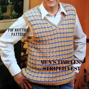Vintage Mens Worsted Striped Vest Knitting Pattern PDF | Size 6 8 Pullover Masculine Style Casual Cardigan V-neck Wardrobe Instant Download - Etsy