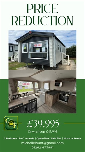 ✨ PRICE REDUCTION – NOW ONLY £39,995 ✨ The Atlas Mirage is now available at an unbelievable new price — just £39,995. This truly is a dream caravan, offering style, comfort, and quality throughout. Opportunities like this do not come around often, and at this price it won’t be available for long. 🔥 Exceptional value 🚐 Luxury living ⏳ Limited availability Don’t miss out — contact us today and make this stunning caravan yours. michellelount@gmail.com | 01262 673991 | Charity farm caravan park