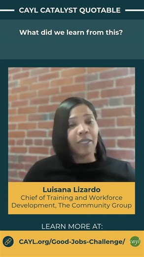 From implementation to impact — what did the Good Jobs Challenge – Child Care teach us? Luisana Lizardo from The Community Group breaks it down in Episode 55 of CAYL Catalyst Full episode: https://www.youtube.com/@thecaylinstitute GJC-CC three-report collection: https://cayl.org/good-jobs-challenge/ The Community Group | The CAYL Institute
