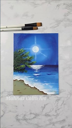"Moonlit Breeze"Easy Painting Idea for ArtLovers #art #acrylicscenery #diycrafts #canvas #satiafying