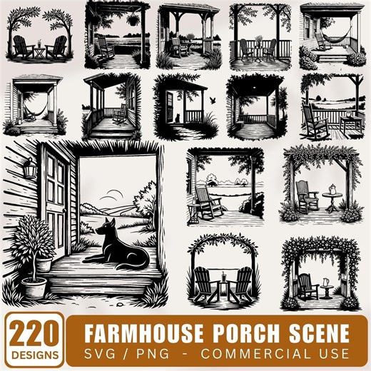 Farmhouse Porch Scene Bundles SVG Cut Files Rustic Home Decor Designs for Cricut Laser Instant Downloads - Etsy