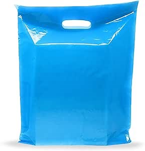 Blue Merchandise Plastic Shopping Bags - 100 Pack 9" x 12" with 1.5 mil Thick - Die Cut Handles - Perfect for Retail, Party Favors, Birthdays, Goodie Bags - Color Blue - Recyclable