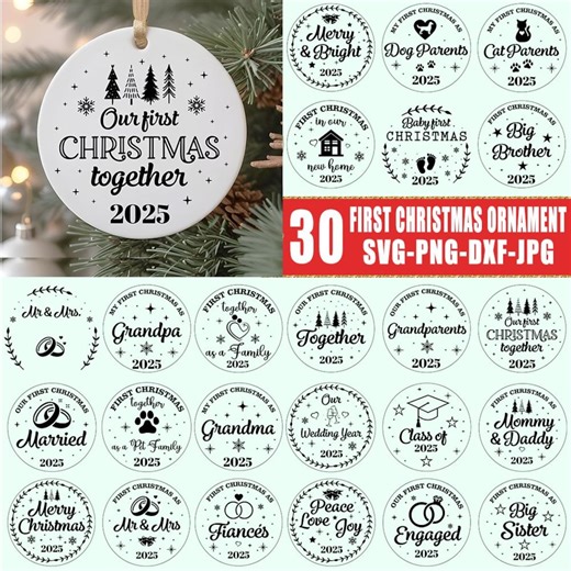 First Christmas 2025 Ornament PNG SVG Bundle, Our First Christmas Together, Baby's First Christmas Png, Round Tree Ornament 2025 - Etsy