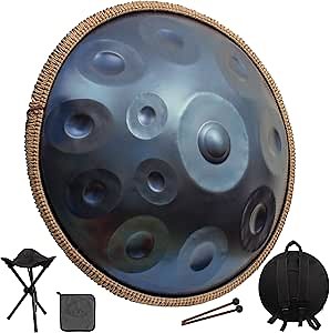 LOMUTY Handpan Drum 22 Inch for Adults,D Minor Kurd 14 Notes - 440Hz Professional Hand Pan for Meditation, Live Performances (Blue)