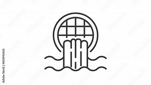 Storm drain grate line animation. Canalization animated icon. Water levels floating. Drainage systems. Black illustration on white background. HD video with alpha channel. Motion graphic