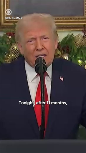 “We're poised for an economic boom, the likes of which the world has never seen,” President Trump said while highlighting his successes during the first year of his second presidential term. "When the world looks at us next year, let them see a nation that is loyal to its citizens, faithful to its workers, confident to its identity, certain to its destiny and the envy of the entire globe.” | CBS News