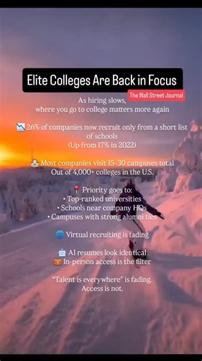 For years, students were told: your college name doesn’t matter — your skills do. That message is changing fast. A growing number of companies are cutting recruiting budgets and returning to a short list of “target schools.” Fewer campus visits. Fewer interviews. More weight on where you study — especially if it’s nearby or highly ranked. This doesn’t mean students at other colleges can’t succeed. But it does mean strategy matters more than ever: internships early, strong referrals, alumni conne