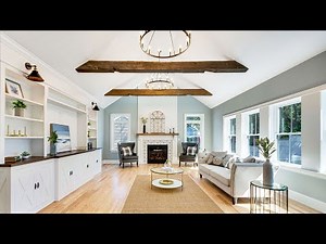 HOME TOUR MODERN FARMHOUSE | White Backsplash Kitchen | Coffered Ceiling | Blue Living Room Walls!