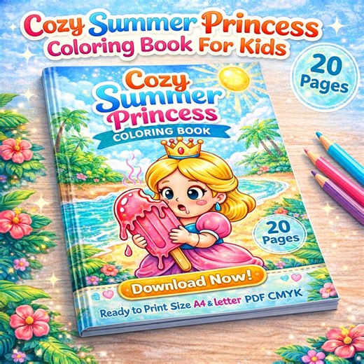 Princess Coloring Book Printable – Summer Coloring Pages PDF, Cute Princess Coloring for Kids, 20 Page Instant Download CMYK - Etsy