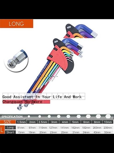 Allen Key Set L Wrench Kit For Allen Screw 9PCS Long Arm Hex Key Set