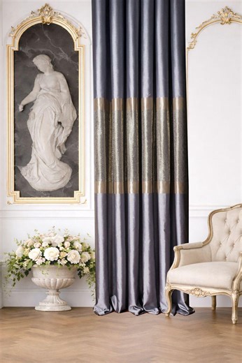 Gray & Gold Color Block Curtains , Luxury Two Tone Drape for Livingroom , 5 Color Options - Etsy