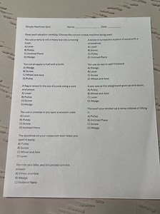Simple Machines QuizRead each situation carefully. Choose the... | Filo
