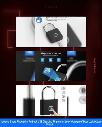 Keyless Smart Fingerprint Padlock USB Charging Fingerprint Lock Waterproof Door Lock 0.2sec Unloc...