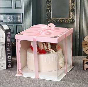[Hot Item] Custom Logo Pink Bakery Paper Box for Cake, 10 X 10 X 5 Luxury Wedding Cake Packaging Box, 12 X 12 X 6 Tall Cake Box with Window