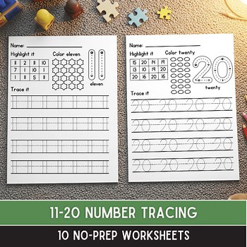 11 to 20 Number Tracing Worksheets, Find, Trace, and Count Numbers Practice