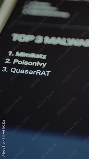 List of top 3 types of malware displayed on a mobile phone screen