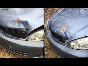 “removing” BIG DENTs in a car hood (deer damage) rough straightening
