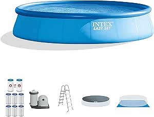 Intex Easy Set 18 Foot by 48 Inch Round Inflatable Above Ground Swimming Pool with Filter Pump, Ladder, Pool Cover, and 6 Pack Filter Cartridges, Blue