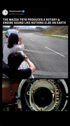 Made_to_Explain on Instagram: "The Mazda 787B is renowned for its distinct and unforgettable engine note, which is characteristic of the rotary engine it utilizes. Unlike conventional piston engines where pistons move up and down in cylinders, the rotary engine, specifically the Wankel engine type used in the 787B, uses triangular rotors that spin eccentrically within an oval-like housing. This design allows for incredibly high rotational speeds (RPMs) since there are no reciprocating parts like