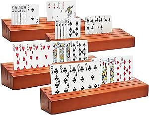 Card Deck Stand Set of 4 Playing Cards Holder for Kids Elder Wood Holder Racks Tray for Organizing Cards on Poker Game Bridge Card Holders Adults Card Deck Rack for Kids Card Tables for Adults