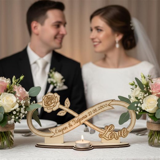 Personalized Infinity Rose Name Sign | Engraved Wood Plaque | 5th Anniversary Gift | Original Design by 3dpapir | Wedding Table Decor - Etsy