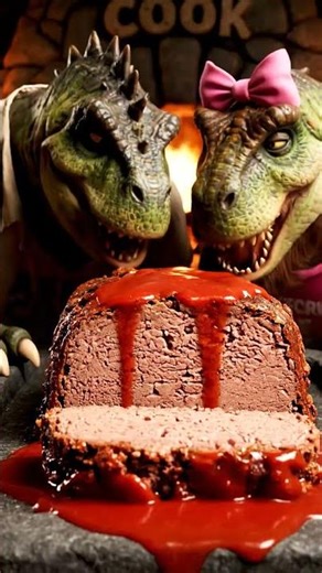 Dinosaur Cooking Giant Meatloaf 🦖🍽️ | Cinematic ASMR Food Challenge