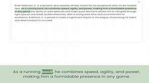 field. As a running back, he combines speed, agility, and power, making him a formidable presence in