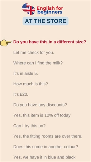 Useful English Questions & Answers at the Store